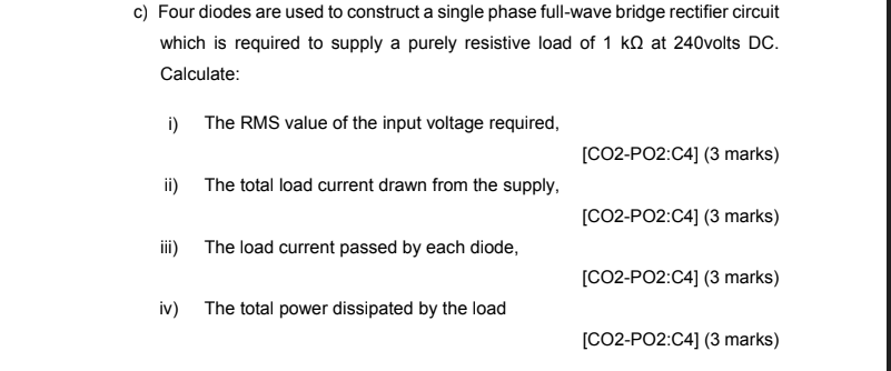 Solved c) Four diodes are used to construct a single phase | Chegg.com