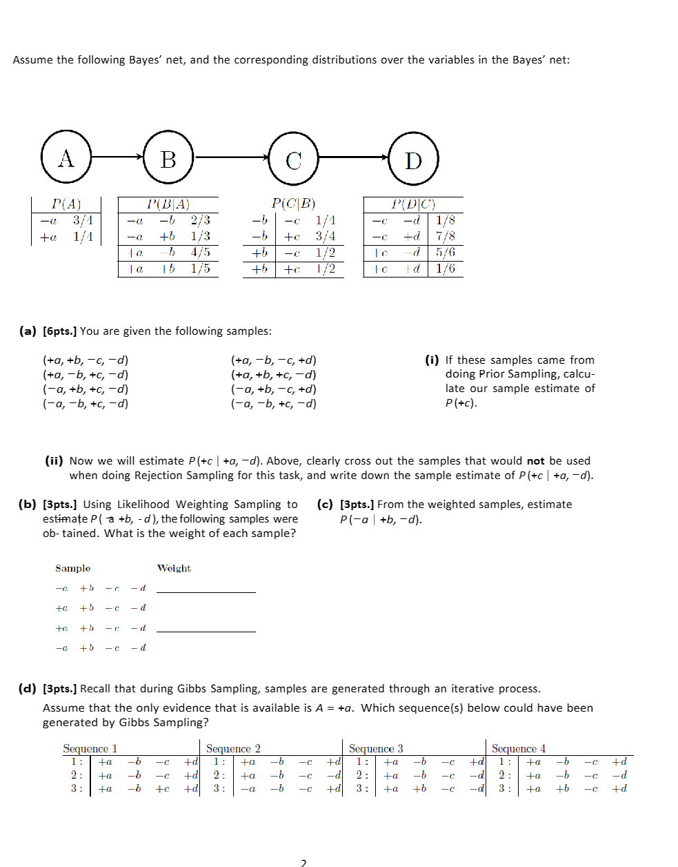 Solved Assume the following Bayes' net, and the | Chegg.com
