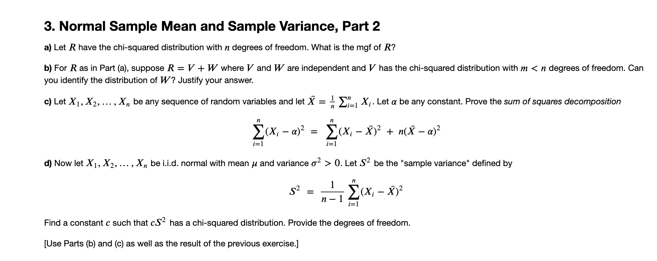 Solved 2. Normal Sample Mean and Sample Variance, Part 1 Let | Chegg.com