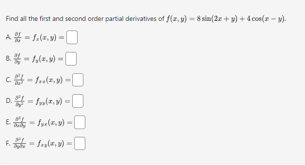 Solved Find all the first and second order partial | Chegg.com