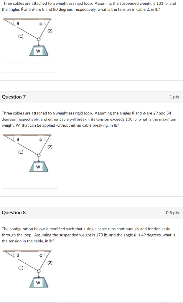 Solved Three cables are attached to a weightless rigid loop. | Chegg.com