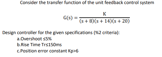 Solved Consider the transfer function of the unit feedback | Chegg.com