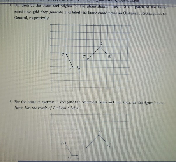 Solved For each of the bases and origins for the plane | Chegg.com