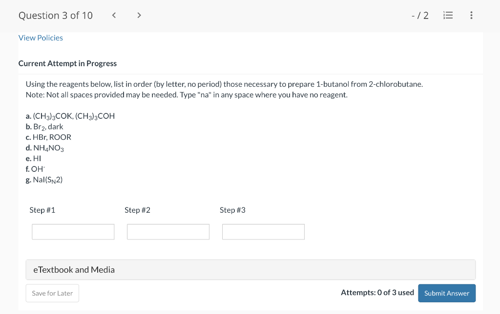 Solved Using the reagents below, list in order (by letter, | Chegg.com