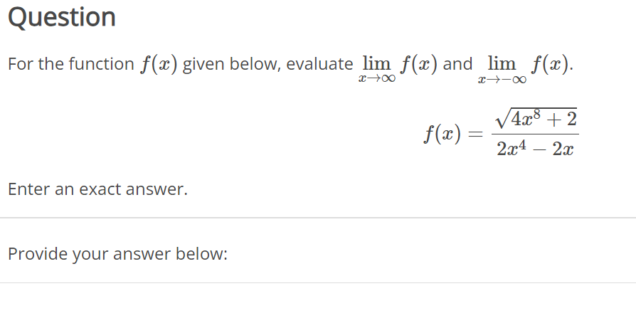 Solved QuestionFor the function f(x) ﻿given below, evaluate | Chegg.com