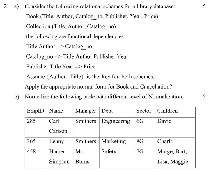 Solved N 5 a) Consider the following relational schemes for | Chegg.com
