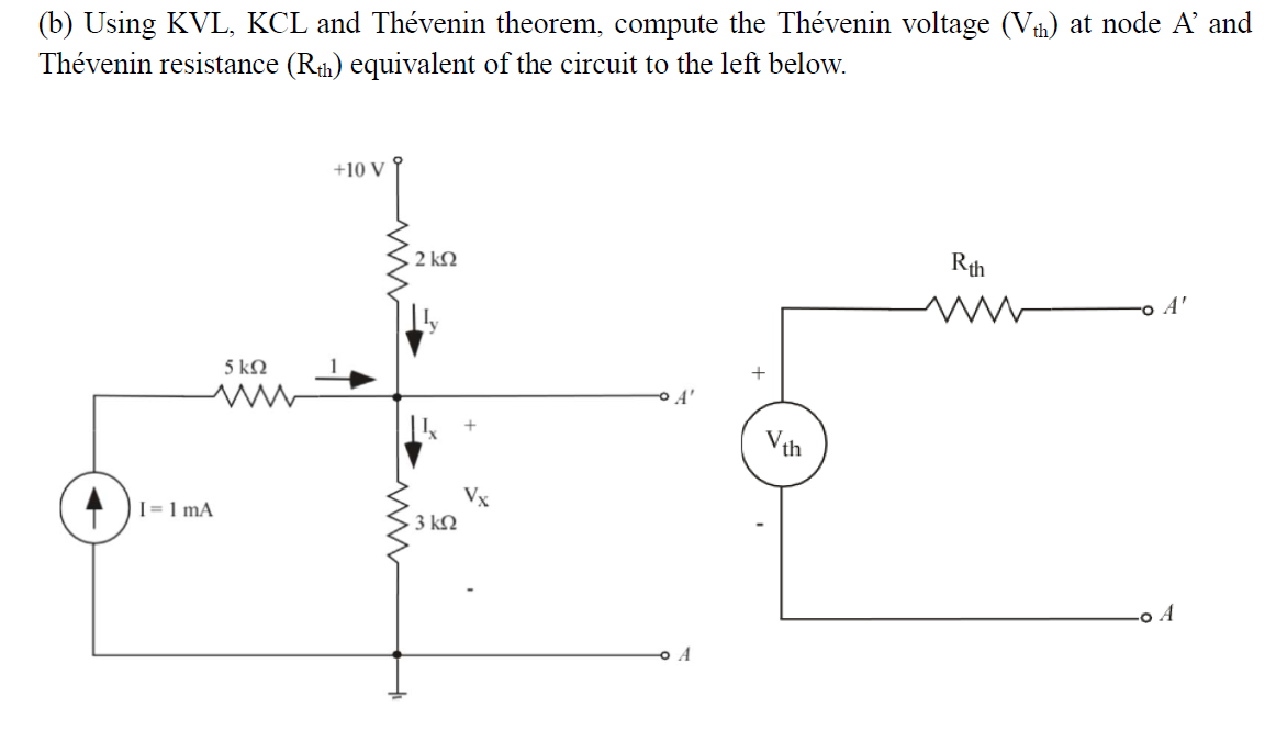 Solved (b) Using KVL, KCL and Thévenin theorem, compute the | Chegg.com
