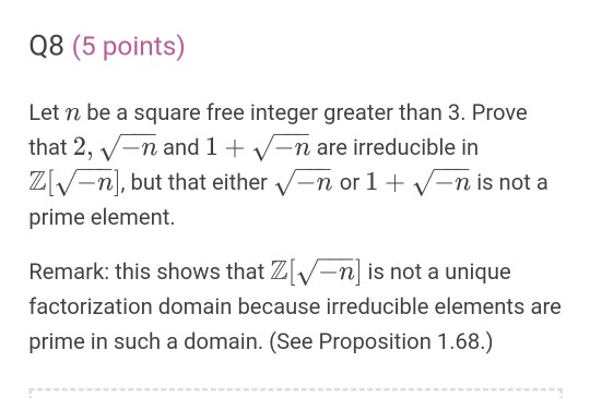 Solved Q8 (5 points) Let n be a square free integer greater | Chegg.com