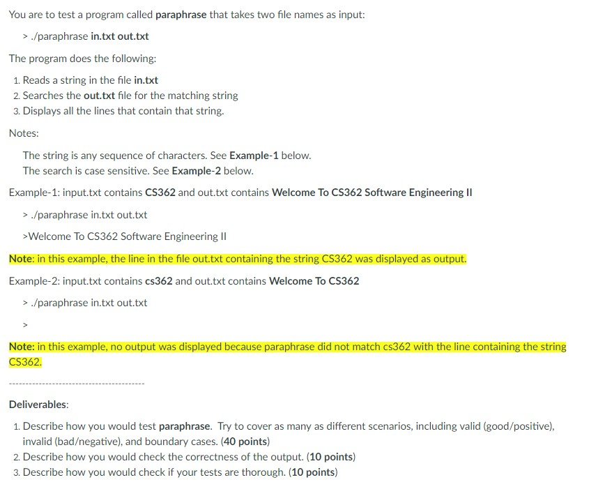 Solved You are to test a program called paraphrase that | Chegg.com
