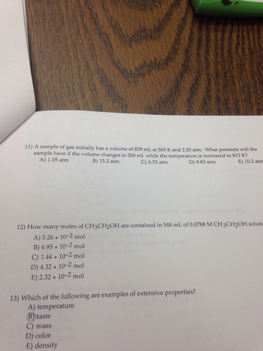 Solved A sample of gas initially has a volume of 859 mL at | Chegg.com