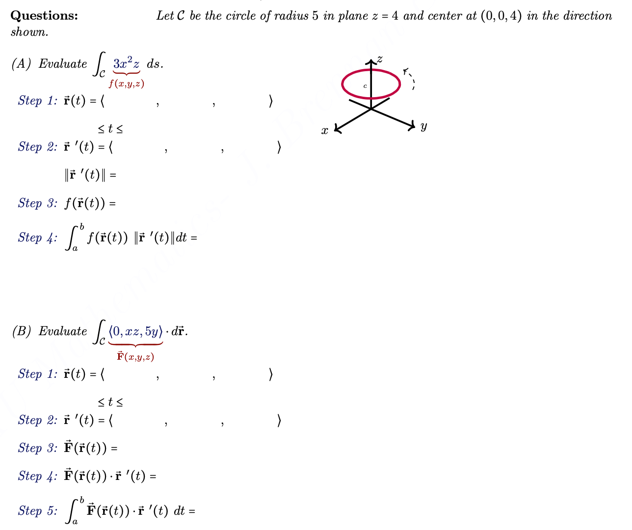 Solved Questions: Let C be the circle of radius 5 in plane | Chegg.com