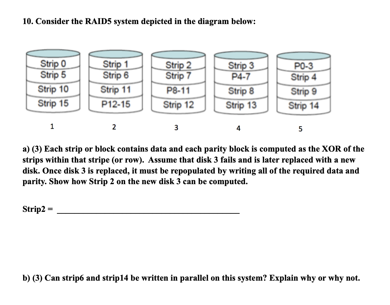 Solved 10. Consider the RAID5 system depicted in the diagram | Chegg.com