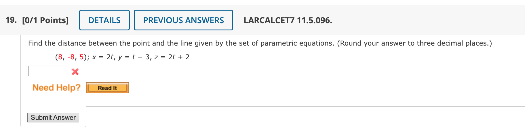 Solved Find the distance between the point and the line | Chegg.com