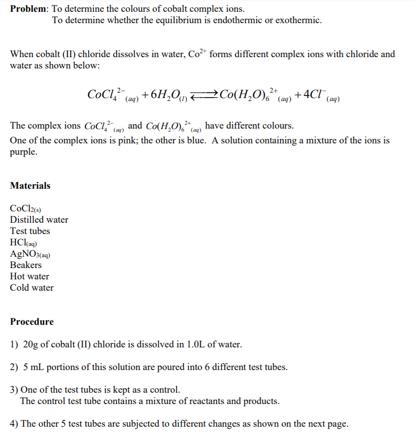 Solved Problem: To determine the colours of cobalt complex | Chegg.com
