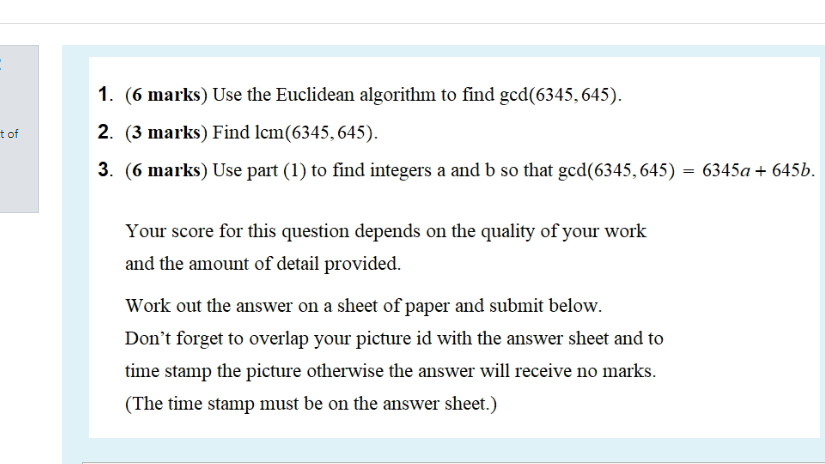 Solved tof 1. (6 marks) Use the Euclidean algorithm to find | Chegg.com