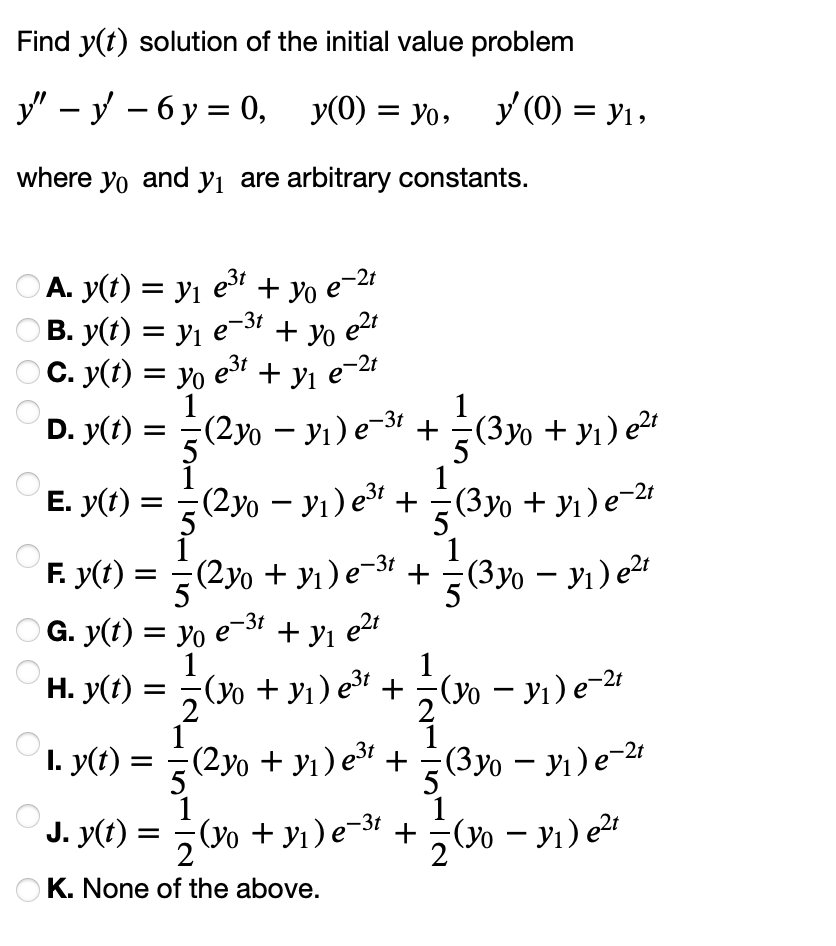 Solved Find y(t) solution of the initial value problem | Chegg.com