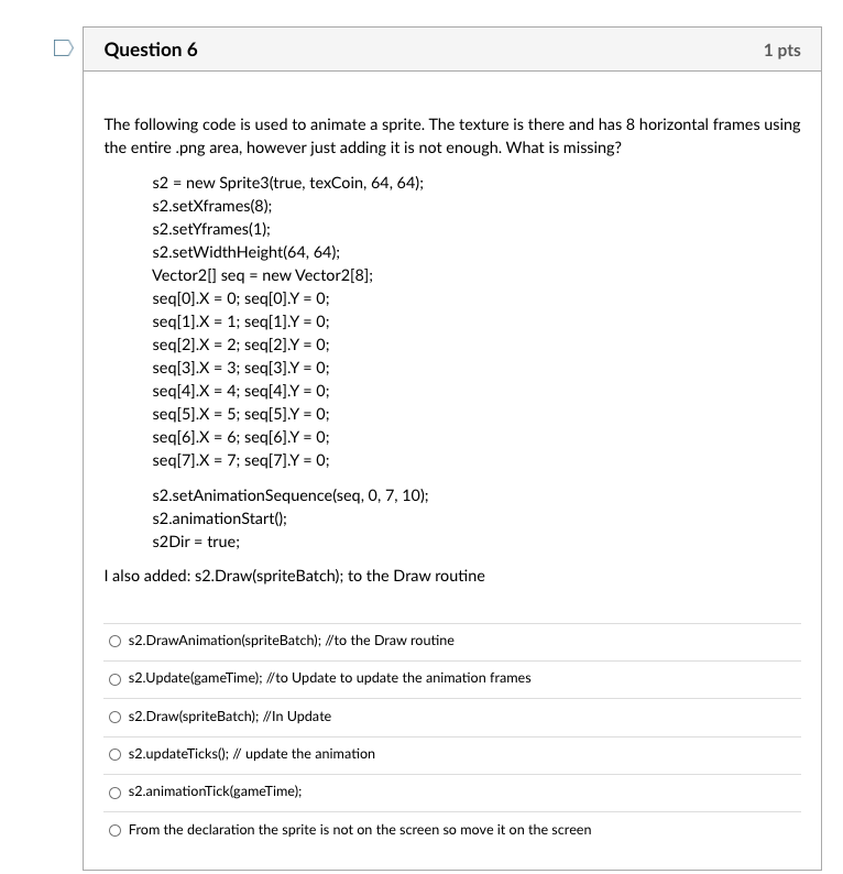 Solved Question 6 1 pts The following code is used to | Chegg.com