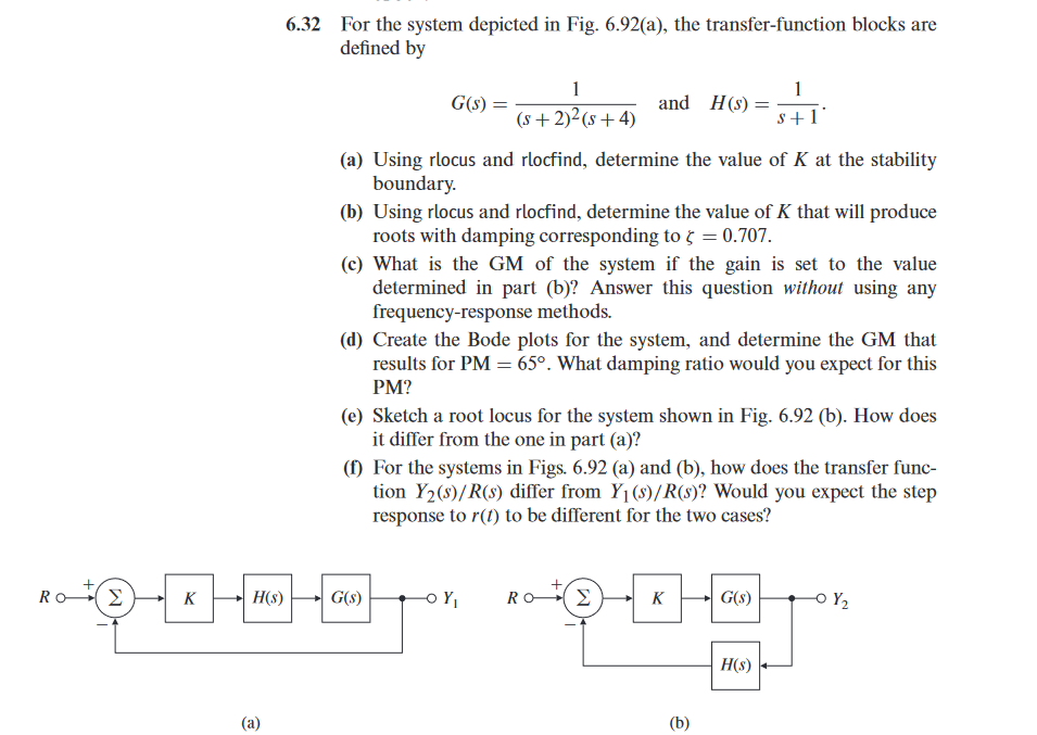 Solved 6.32 For the system depicted in Fig. 6.92(a), the | Chegg.com