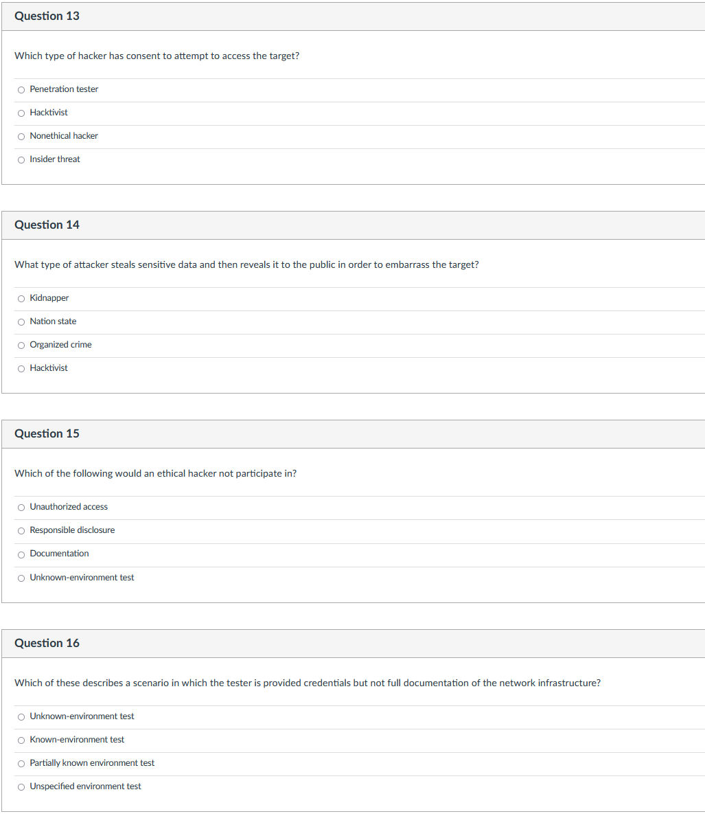 Solved Which type of hacker has consent to attempt to access | Chegg.com