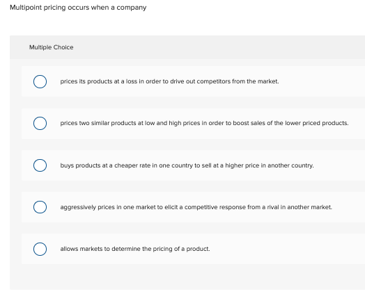 Solved Multipoint pricing occurs when a company O prices its | Chegg.com