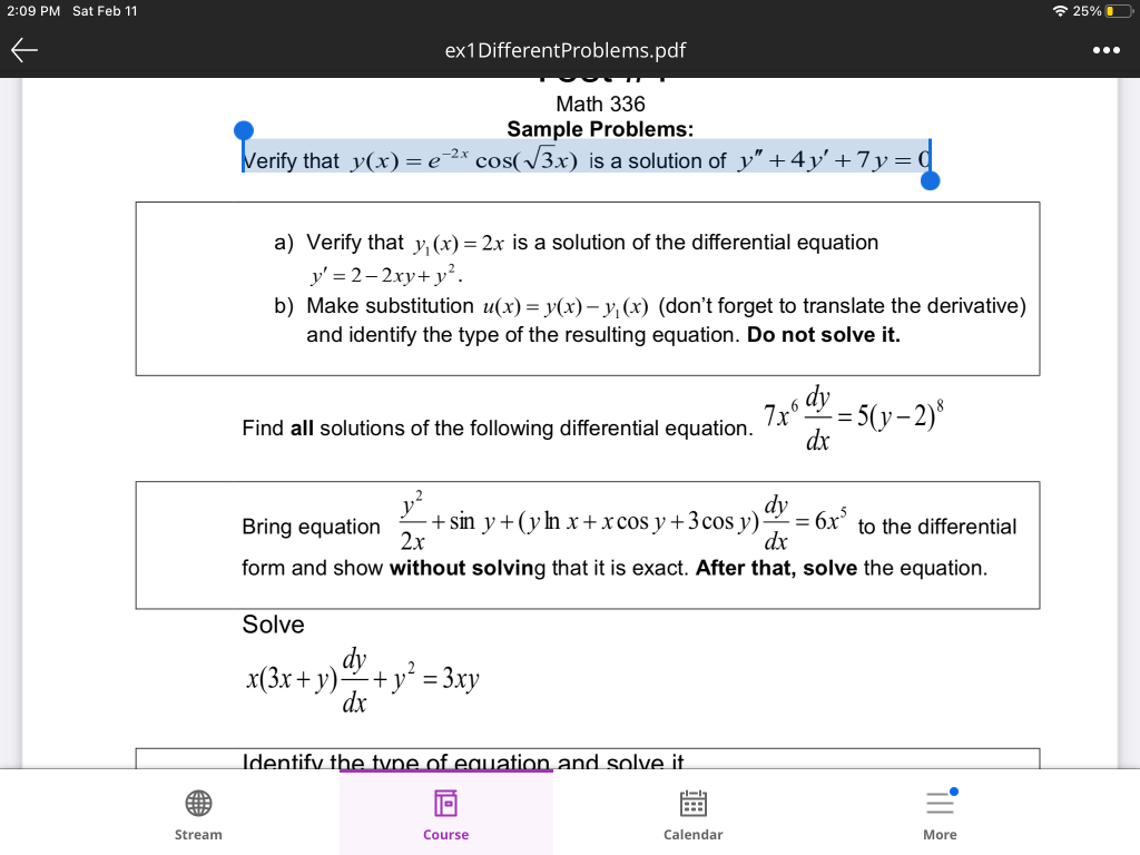 Solved Math 336 Sample Problems: Verify that | Chegg.com