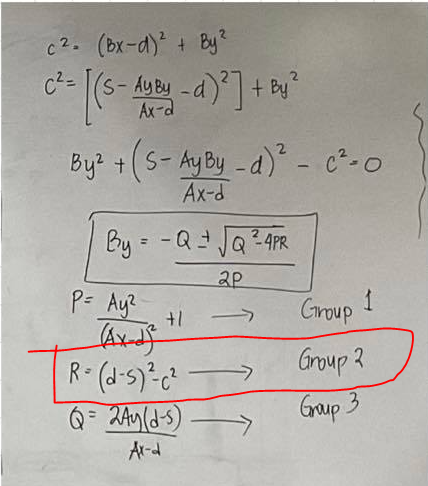 Solved c2=(Bx−d)2+By2 c2=[(S−Ax−dAyBy−d)2]+By2 | Chegg.com
