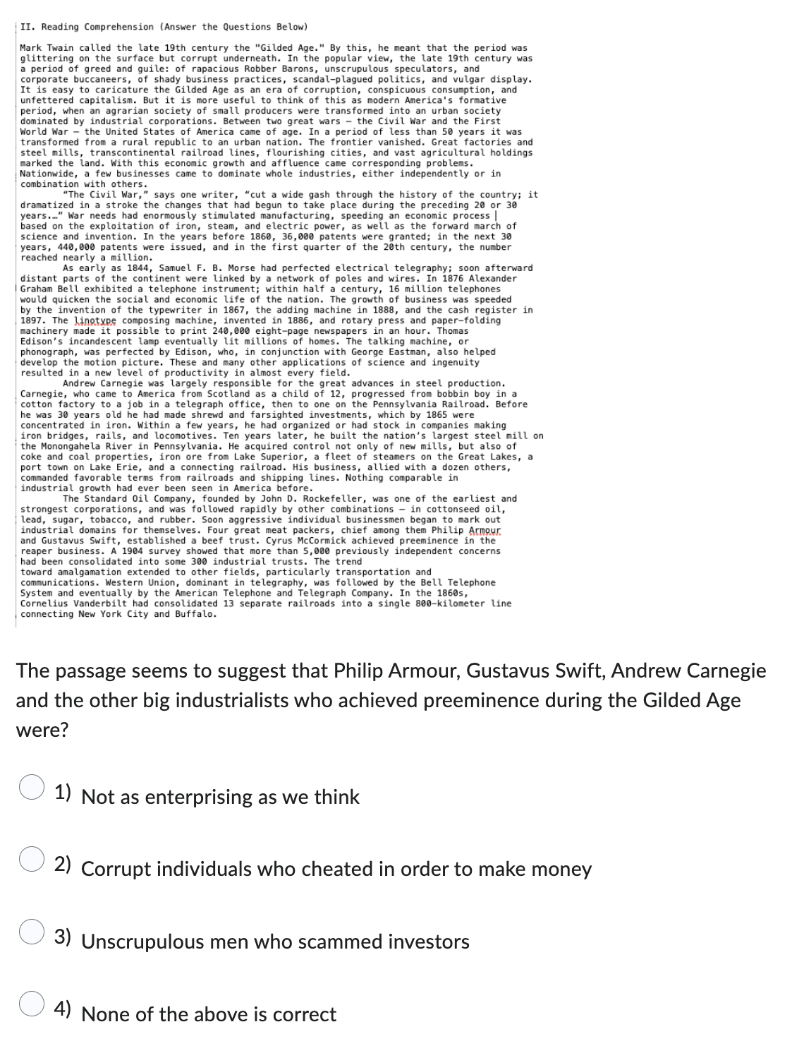 II. Reading Comprehension (Answer the Questions | Chegg.com
