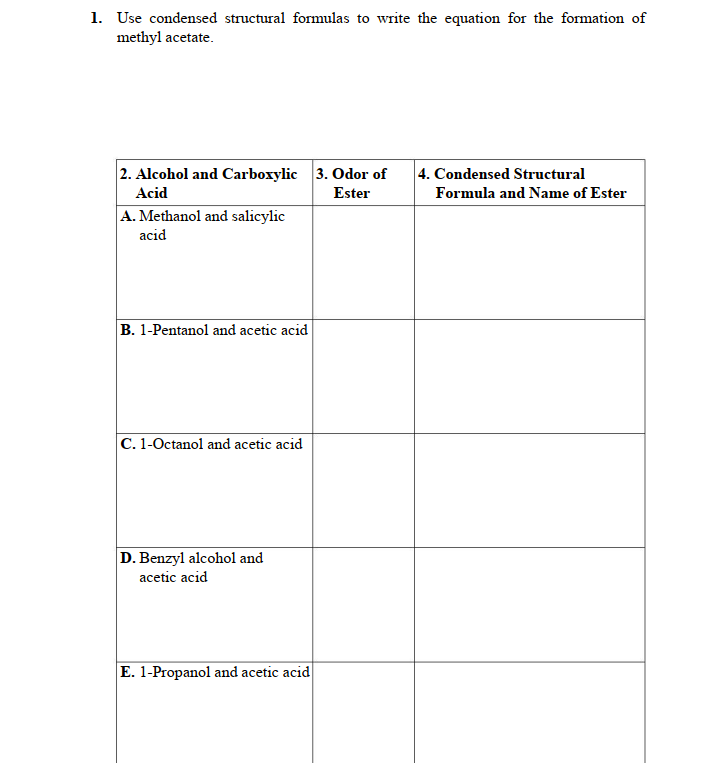 Solved 1. Use condensed structural formulas to write the | Chegg.com