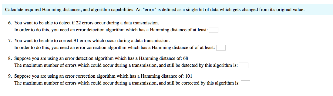 Solved Calculate required Hamming distances, and algorithm | Chegg.com