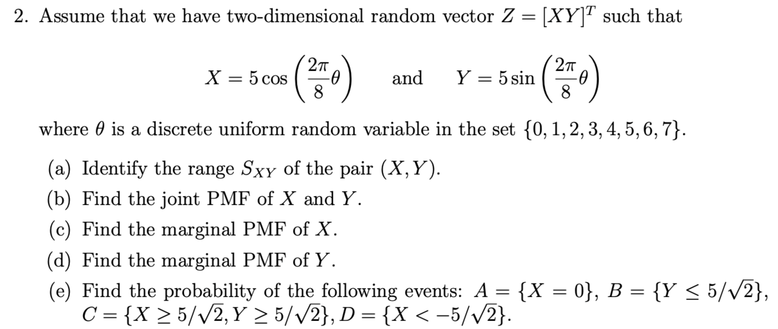 Solved Assume that we have two-dimensional random vector | Chegg.com