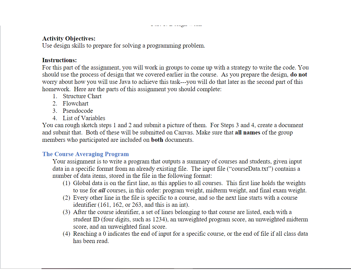 Solved Activity Objectives: Use design skills to prepare for | Chegg.com