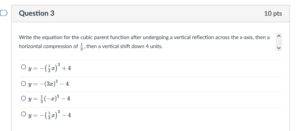 Solved Write the equation for the cubic parent function | Chegg.com