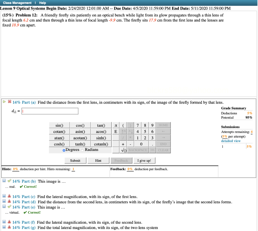 Solved Class Management | Help Lesson 9 Optical Systems | Chegg.com