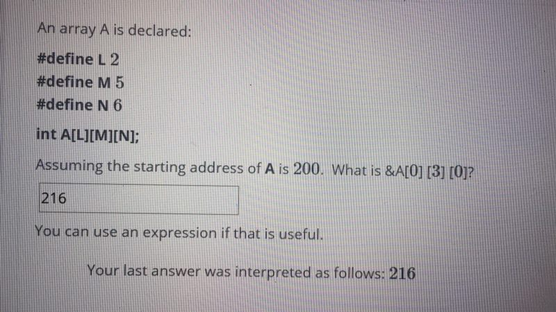 Solved An array A is declared: #define L 2 #define M 5 | Chegg.com