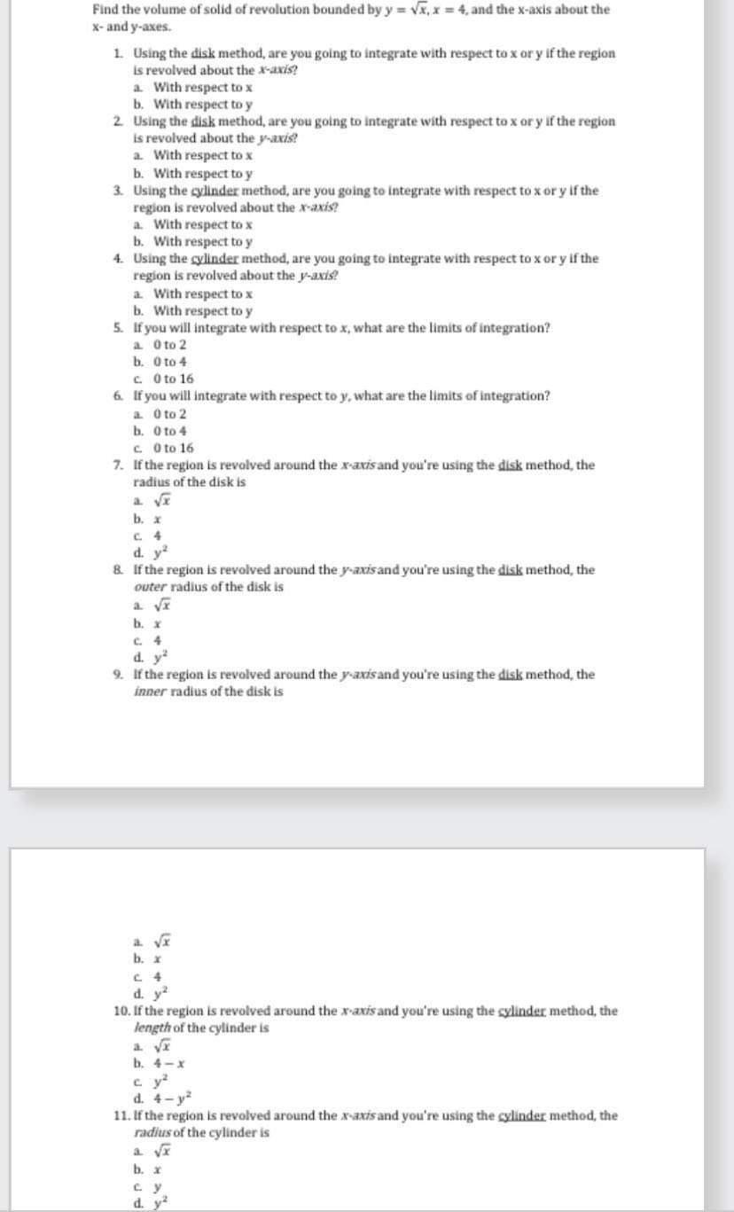 Solved Find the volume of solid of revolution bounded by | Chegg.com
