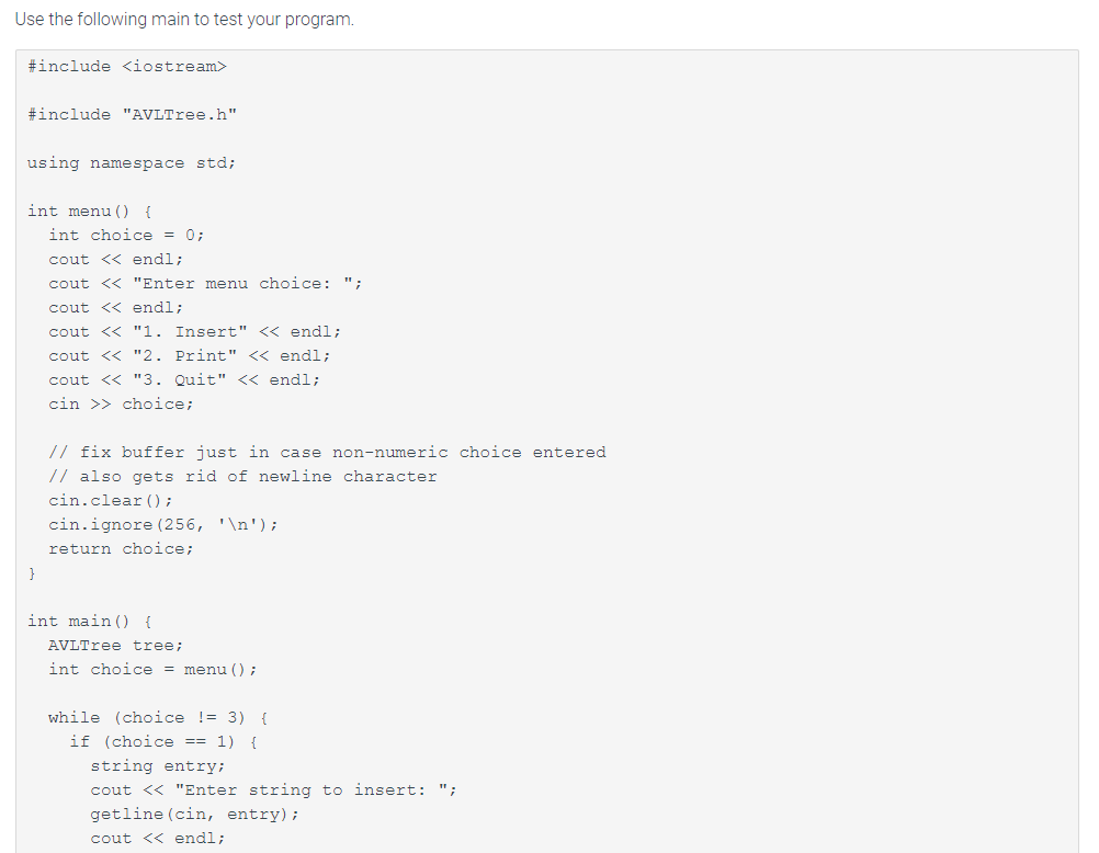Solved class AVLTree The following functions are the minimum | Chegg.com