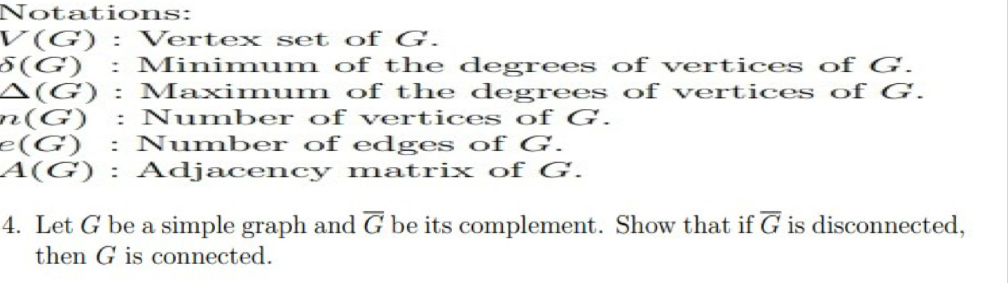 Solved Notations:V(G) ﻿: Vertex set of G.δ(G) ﻿: Minimum of | Chegg.com