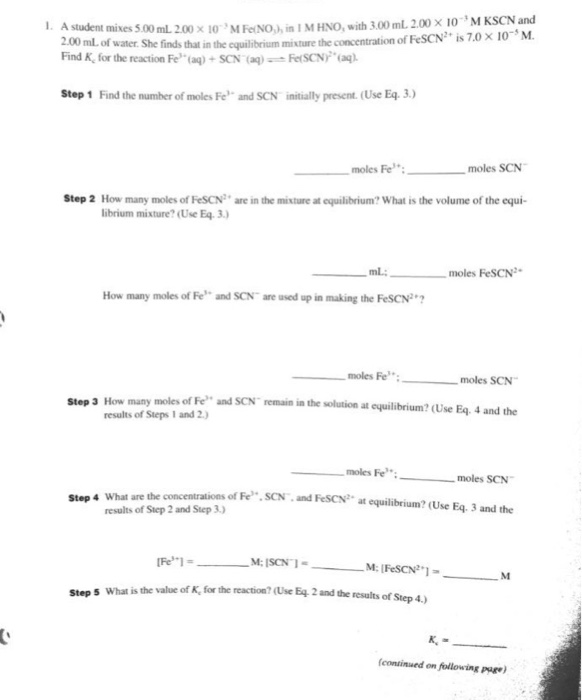 Solved A student mixes 5.00 mL 2.00 times 10^-3 M Fe | Chegg.com