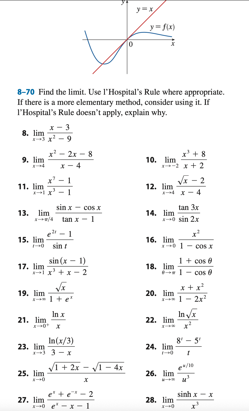 Solved 8-70 Find the limit. Use l'Hospital's Rule where | Chegg.com
