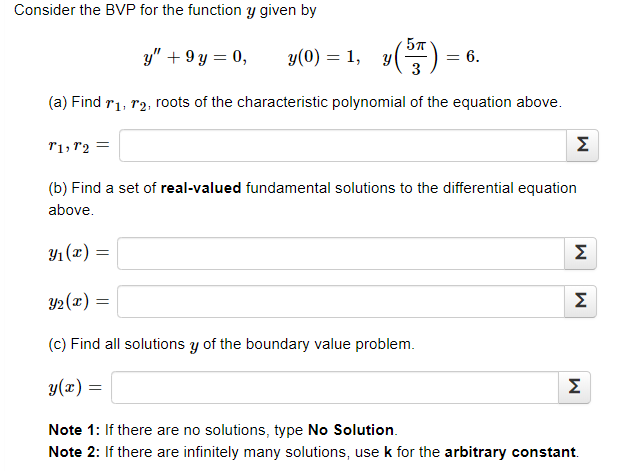 Solved Consider the BVP for the function y given by y" + 9 y | Chegg.com