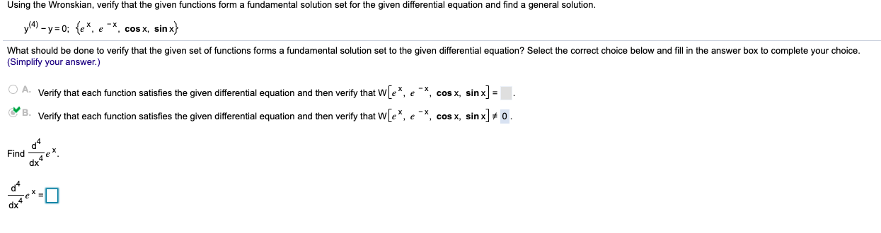 Solved Using the Wronskian, verify that the given functions | Chegg.com