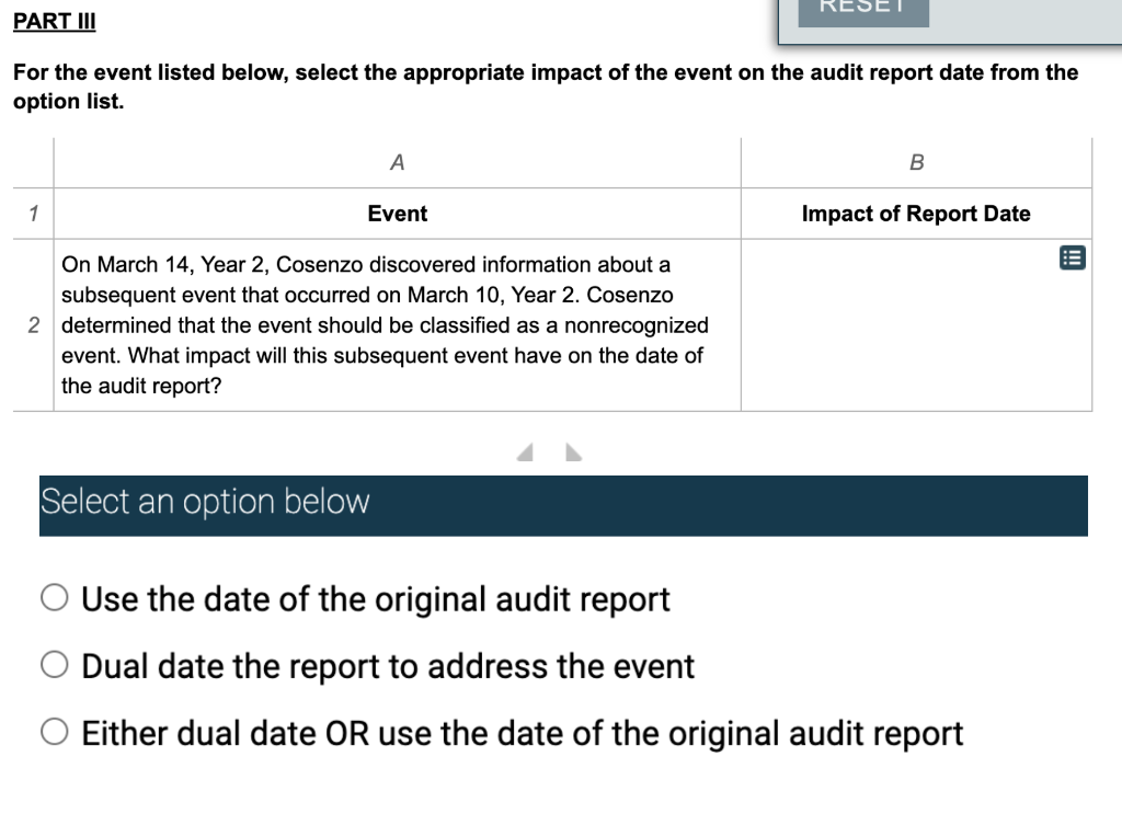 Solved For the event listed below, select the appropriate | Chegg.com