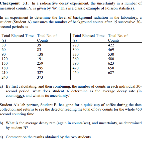 Solved Checkpoint 3.1: In a radioactive decay experiment, | Chegg.com