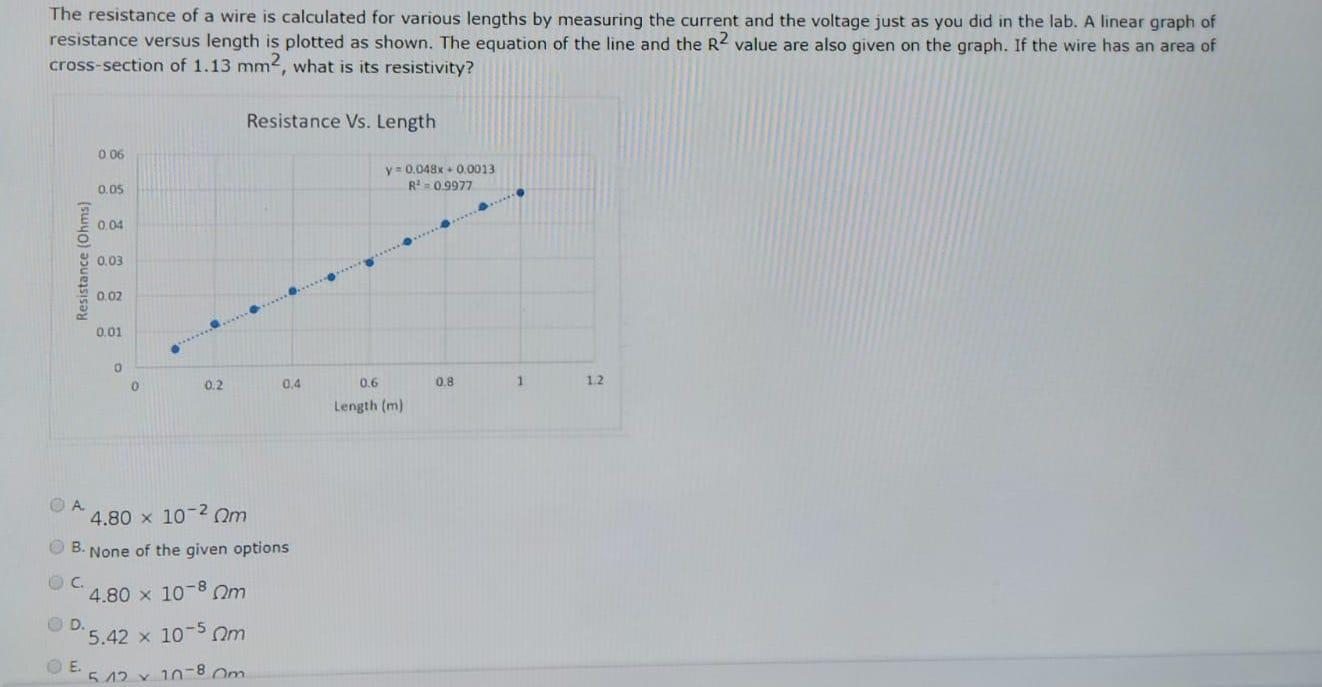 Solved The resistance of a wire is calculated for various | Chegg.com