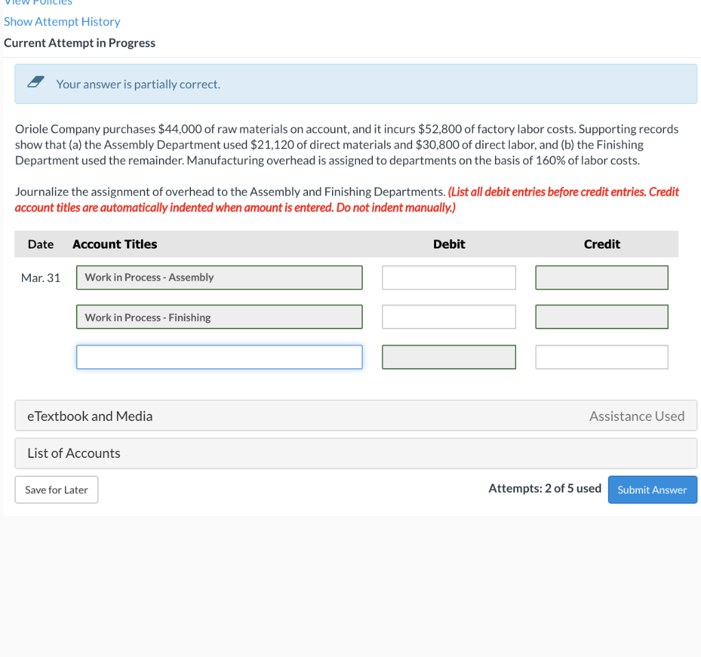 Solved Show Attempt History Current Attempt in Progress Your | Chegg.com