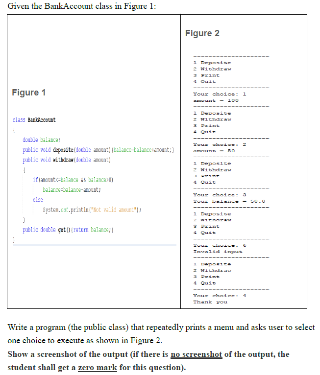 Solved Given the BankAccount class in Figure 1 Figure 2 1 | Chegg.com