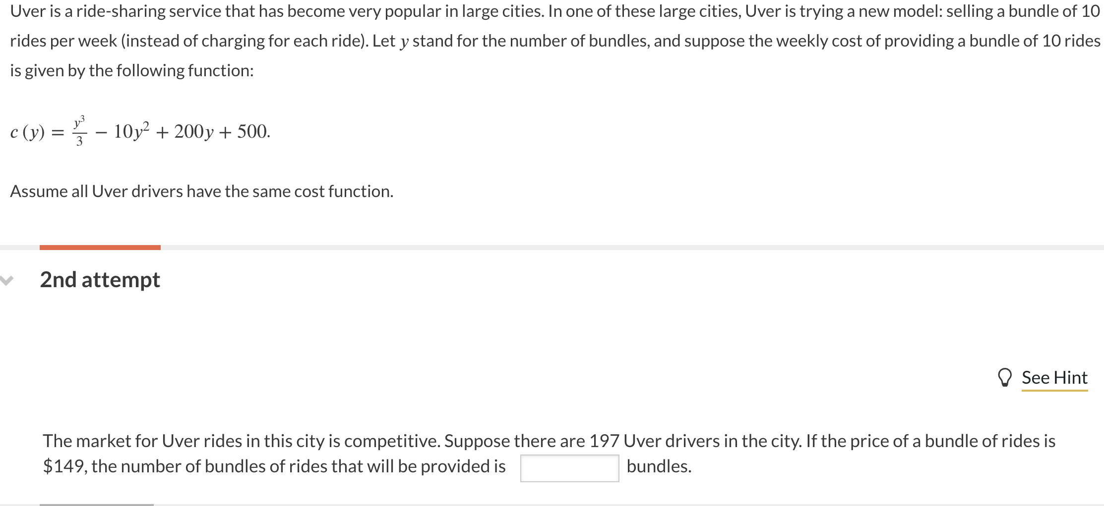 Solved 2nd attemptThe market for Uver rides in this city is | Chegg.com