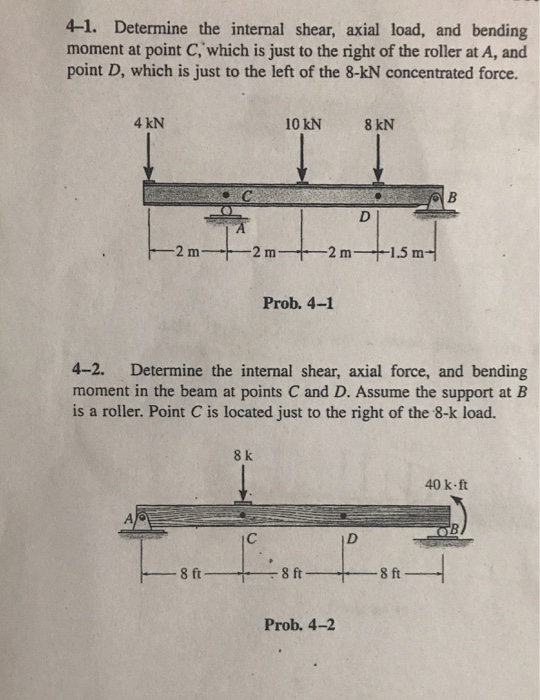 Solved 4-1. Determine the internal shear, axial load, and | Chegg.com