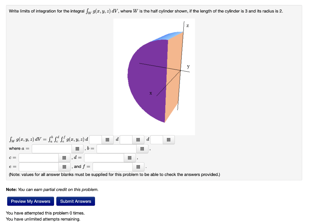 Solved Write limits of integration for the integral | Chegg.com