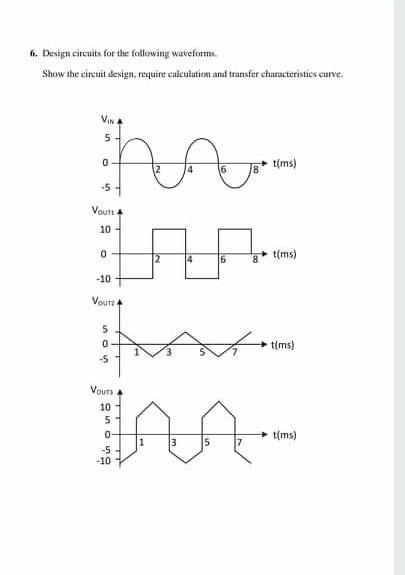 Solved 6. Design circuits for the following waveform Show | Chegg.com
